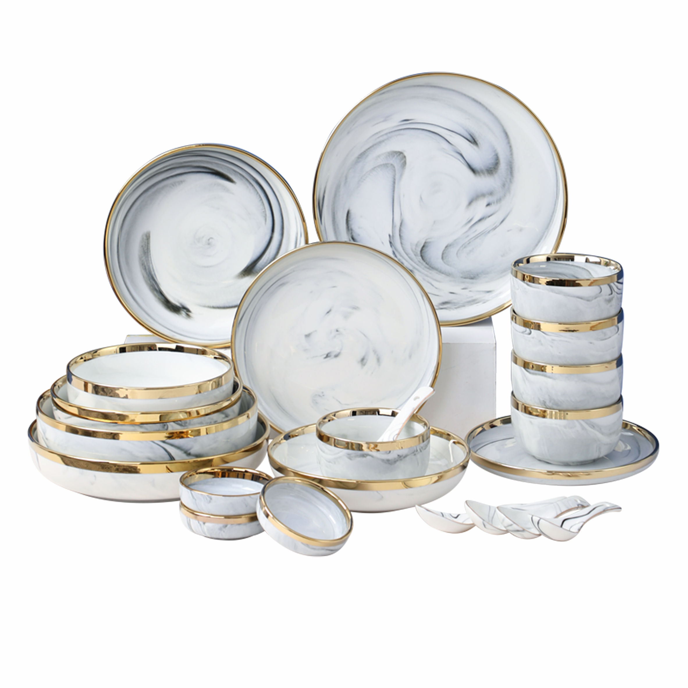 Set Marble Gold Rim Dinnerware – Muro Home